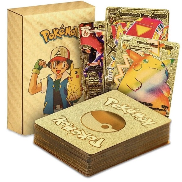 Pokemon | Games | 55 Pokemon Gold Foil Card Pack Vmax Rare Gx Gold Card ...